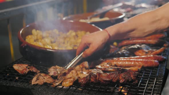 Traditional Medieval Barbecue Catalan Sausages Grill BBQ Medieval Style ...