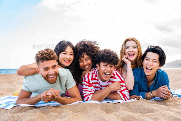 Group of young best friends bonding outdoors Stock Photo by ...
