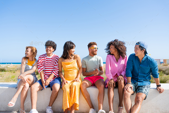 Group of young best friends bonding outdoors Stock Photo by ...