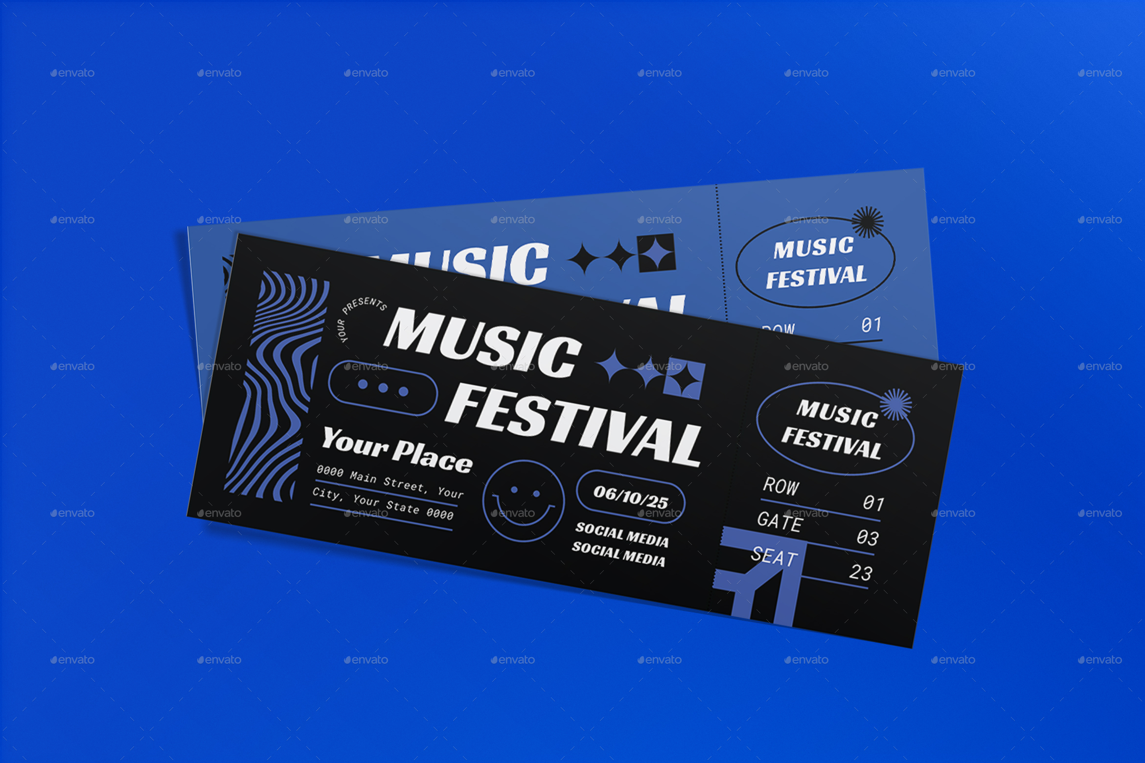 Flat Simple Modern Music Festival Ticket, Print Templates | GraphicRiver