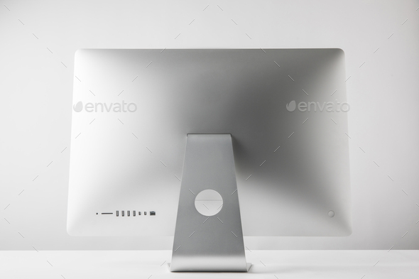 back view of desktop computer monitor on white Stock Photo by ...