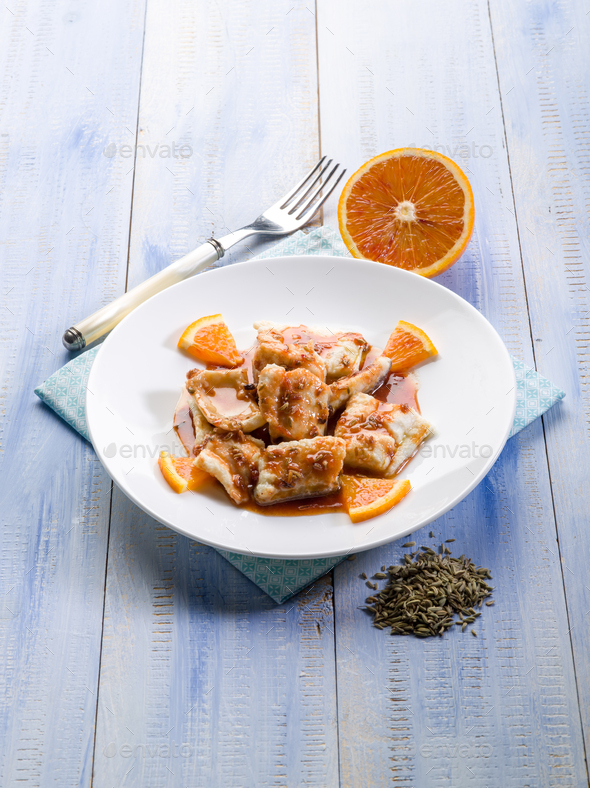 salted cod with orange juice and fennel seeds Stock Photo by MarcoMayer