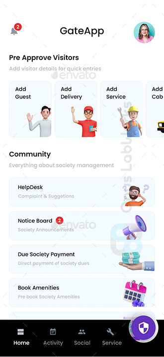 Society Management App UI Kit | Guard App UI | Society Security ...