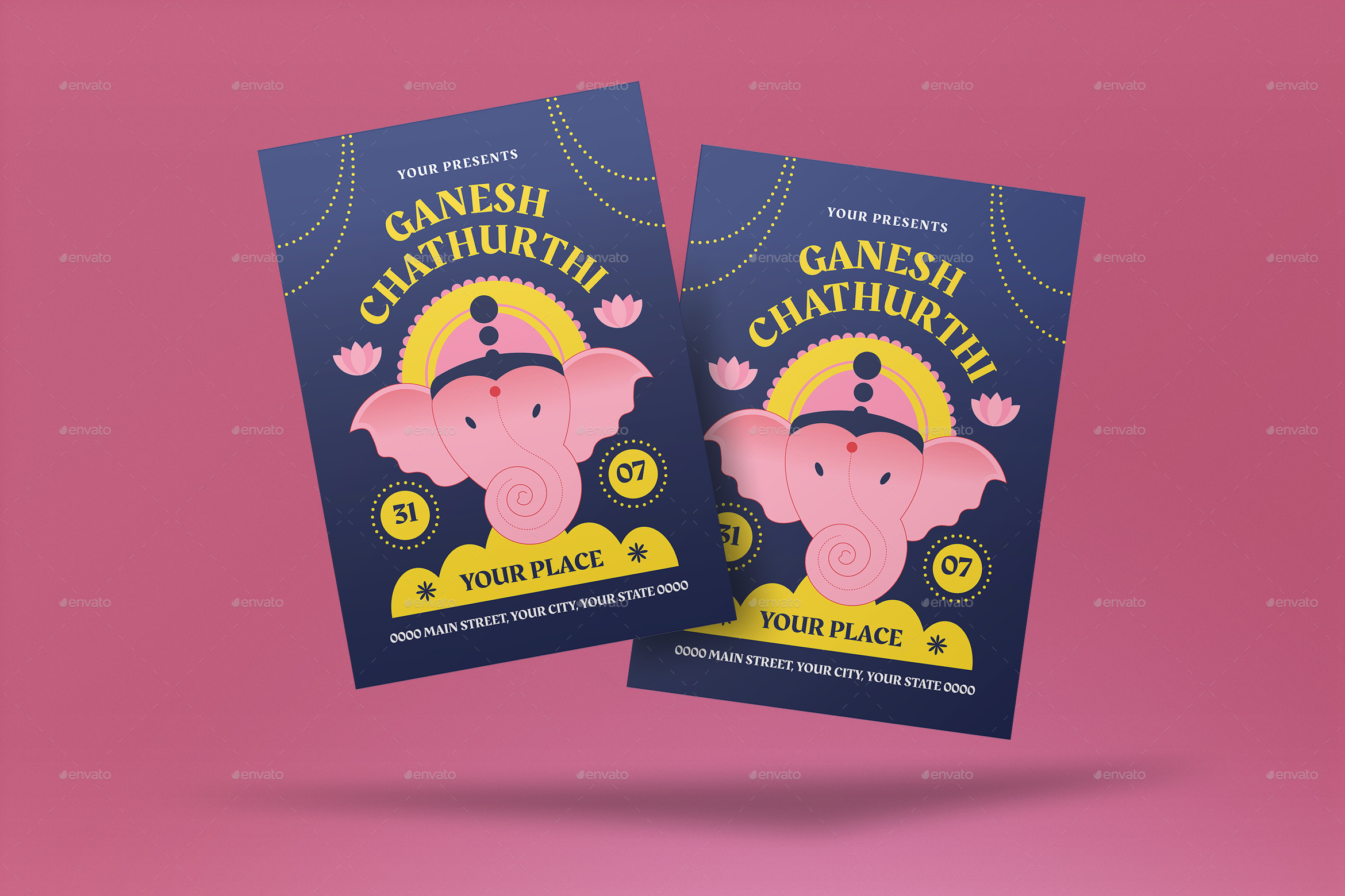 Blue Flat Design Ganesh Chathurthi Flyer, Print Templates | GraphicRiver