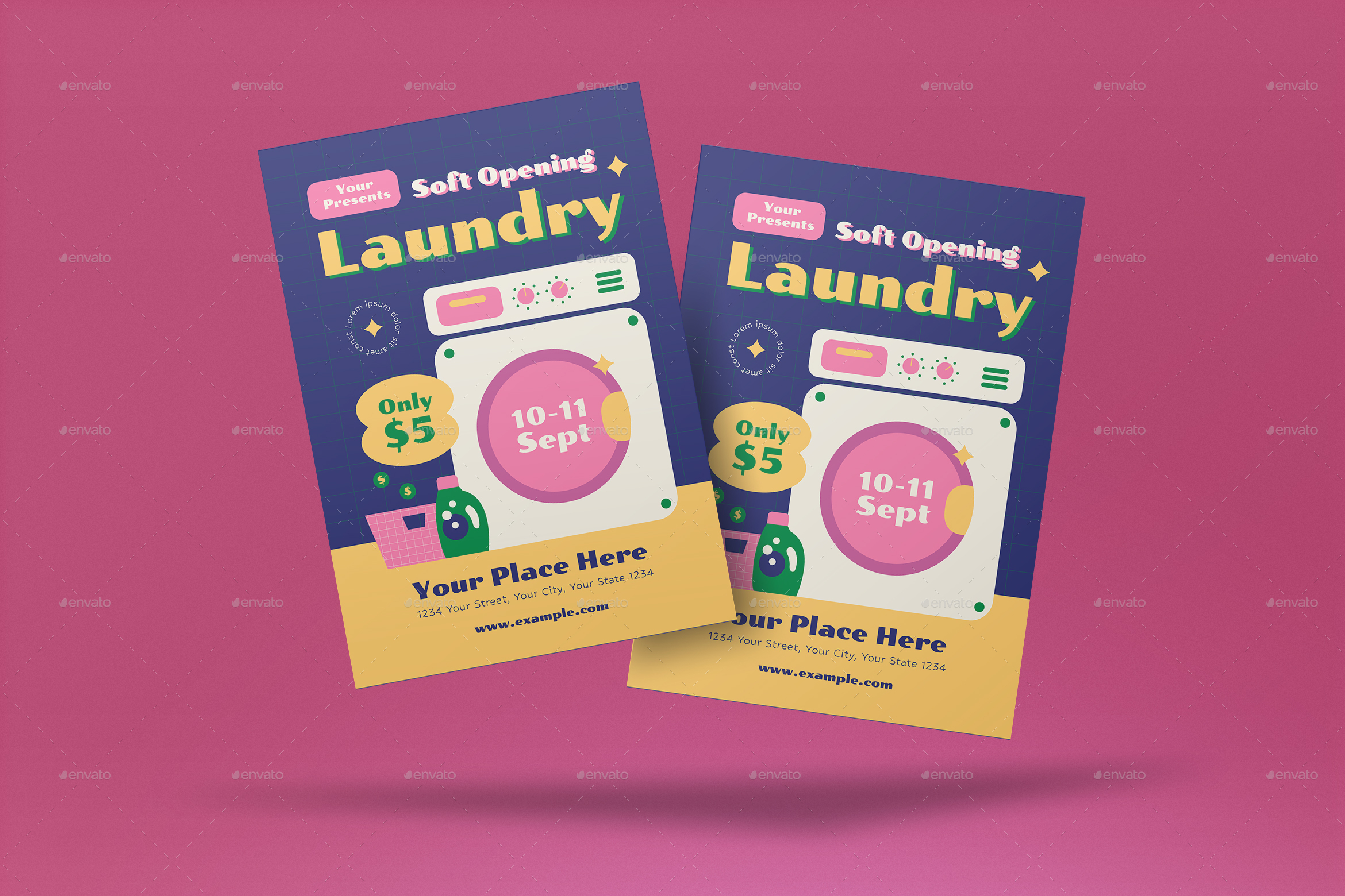 Blue Flat Design Soft Opening Laundry Flyer, Print Templates | GraphicRiver