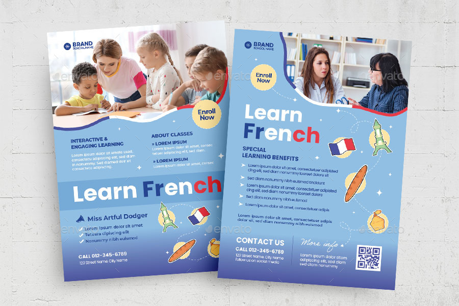 French Language Class Flyer Template, Print Templates | GraphicRiver