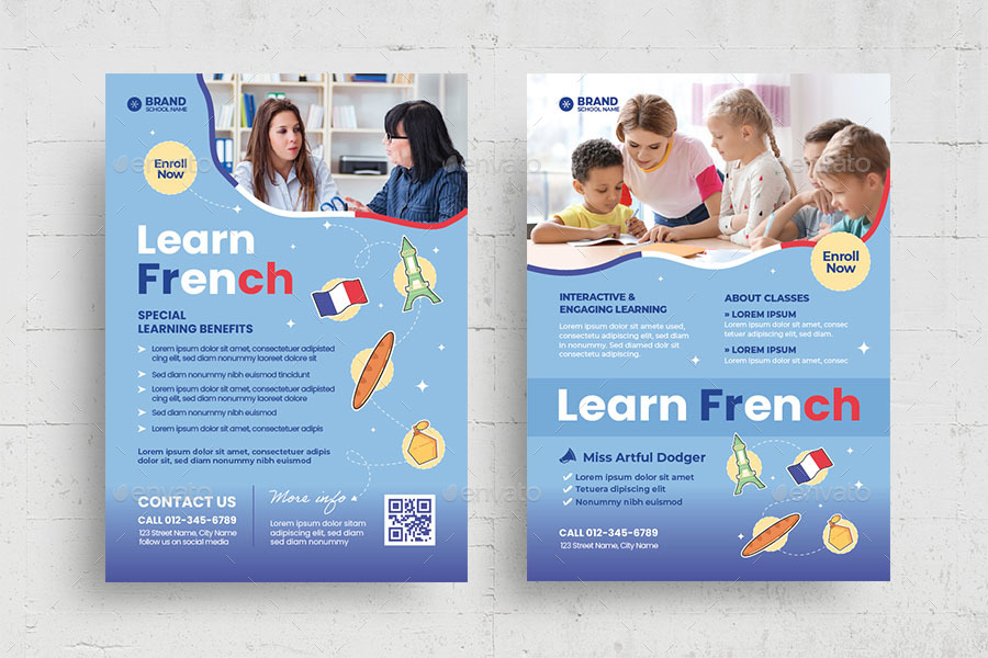French Language Class Flyer Template, Print Templates | GraphicRiver