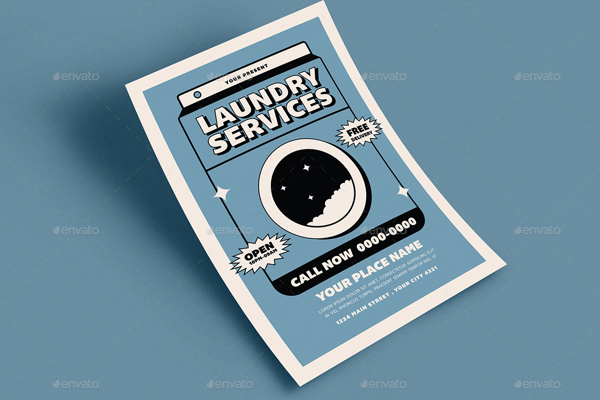 Retro Laundry Promotion Flyer, Print Templates | GraphicRiver