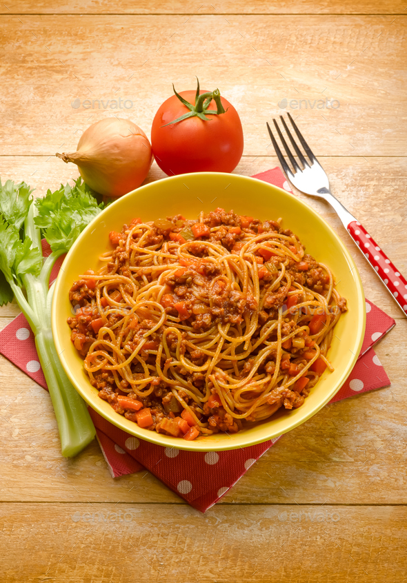 spaghetti bolognese with ragout sauce and parmesan cheese Stock Photo ...