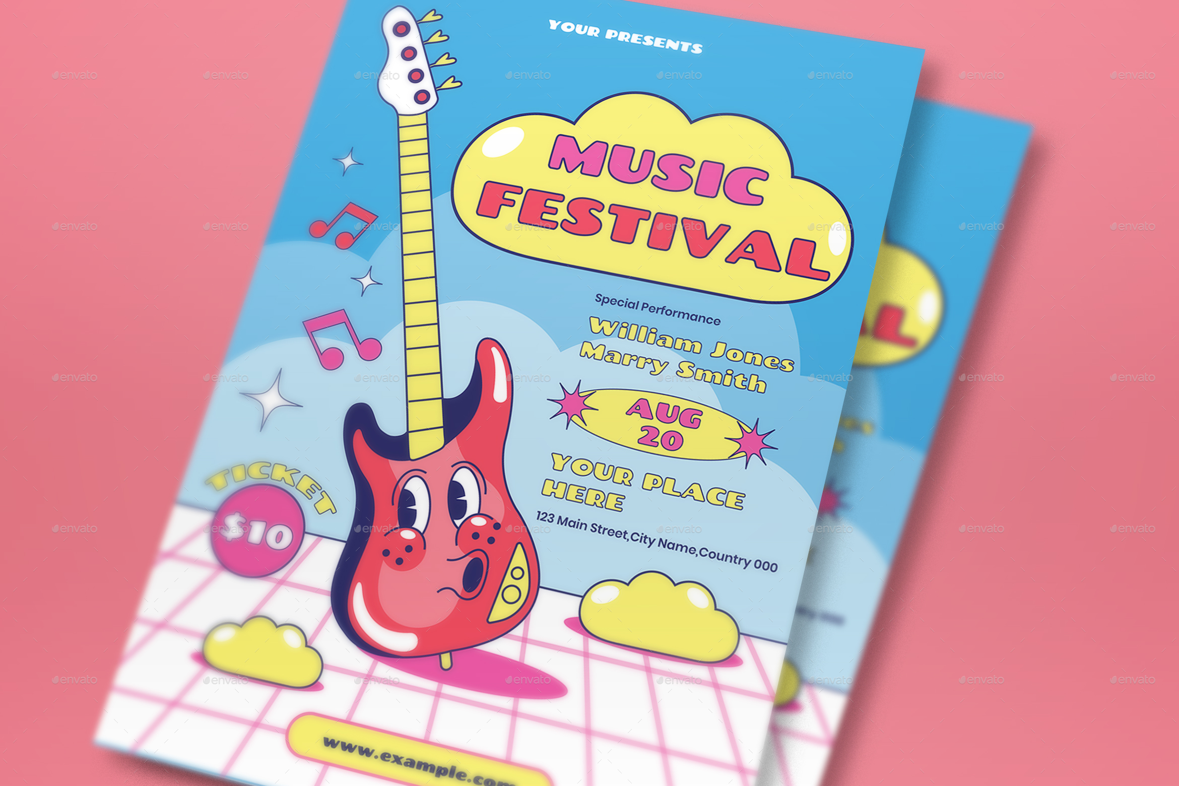 Blue Retro Cartoon Style Music Flyer Set, Print Templates | GraphicRiver