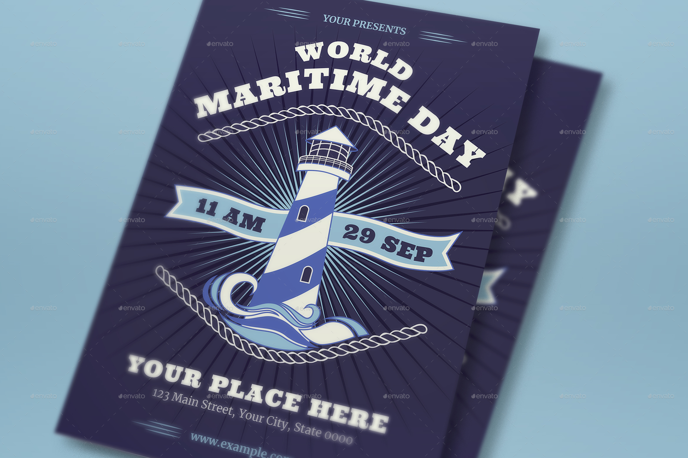 Blue Retro World Maritime Day Flyer Set, Print Templates | GraphicRiver
