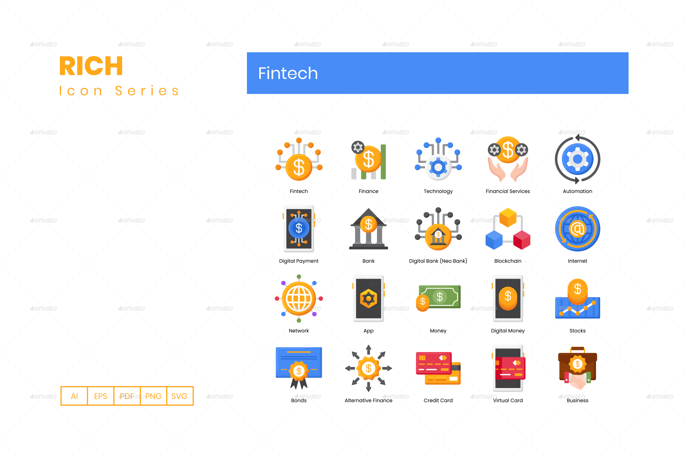 80 Fintech (V2021) Icons | Rich Series, Icons | GraphicRiver