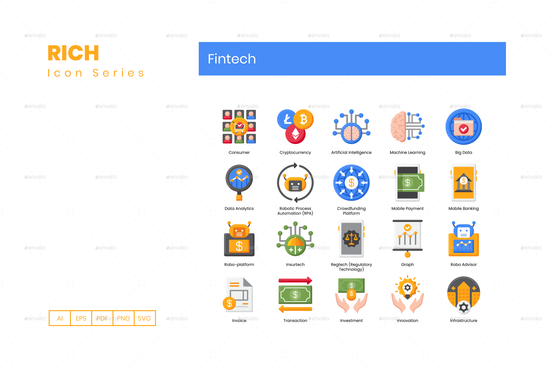 80 Fintech (V2021) Icons | Rich Series, Icons | GraphicRiver
