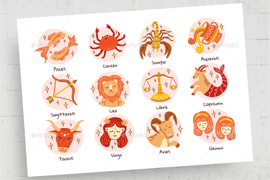 12 Zodiac Signs Illustration Set, Graphics | GraphicRiver
