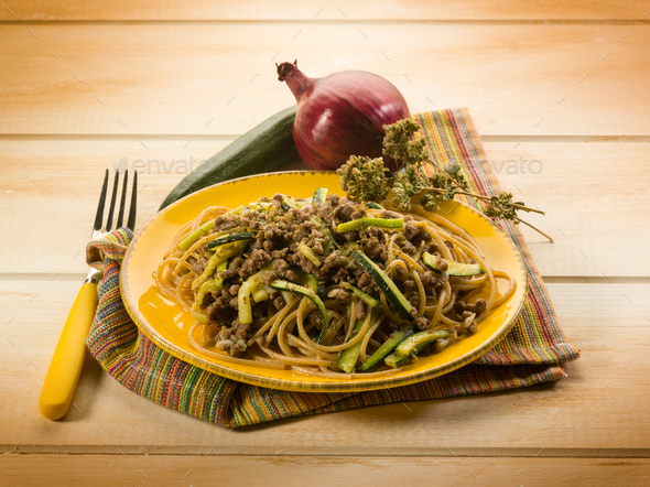 spaghetti with ragout and zucchinis Stock Photo by MarcoMayer | PhotoDune