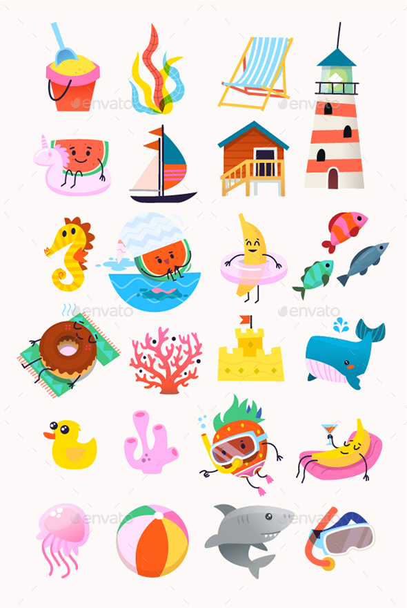 Cute Summer Elements and Designs, Vectors | GraphicRiver