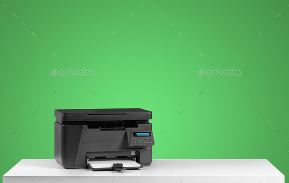Printer, copier, scanner. Office table Stock Photo by FabrikaPhoto