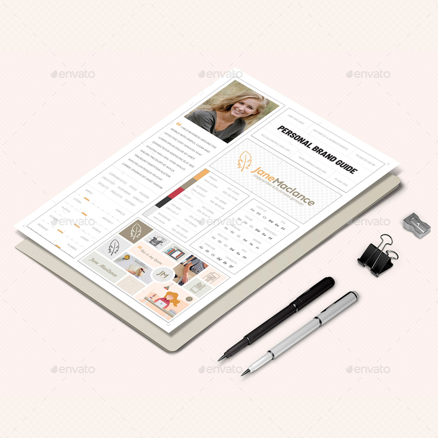 One Page Personal Brand Style Guide, Print Templates | GraphicRiver