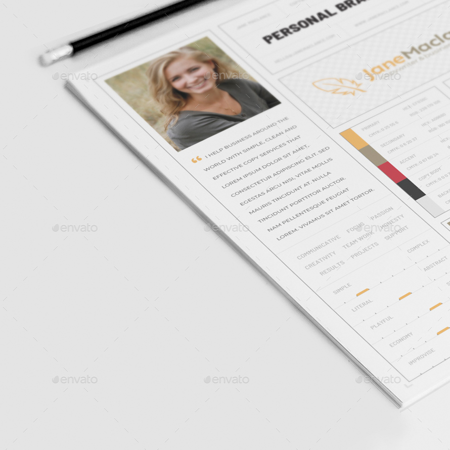 One Page Personal Brand Style Guide, Print Templates | GraphicRiver