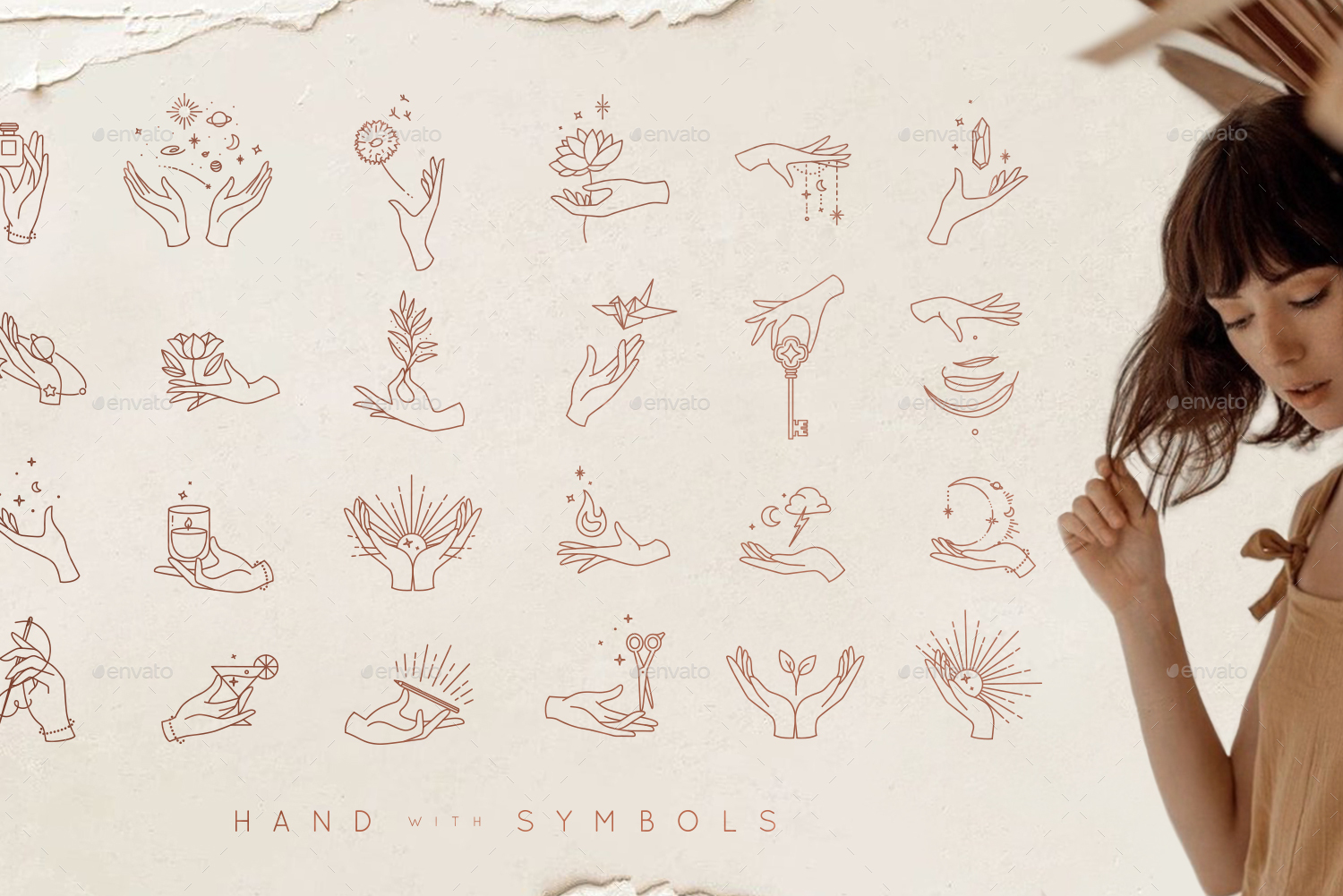 Hand With Symbols, Vectors | GraphicRiver