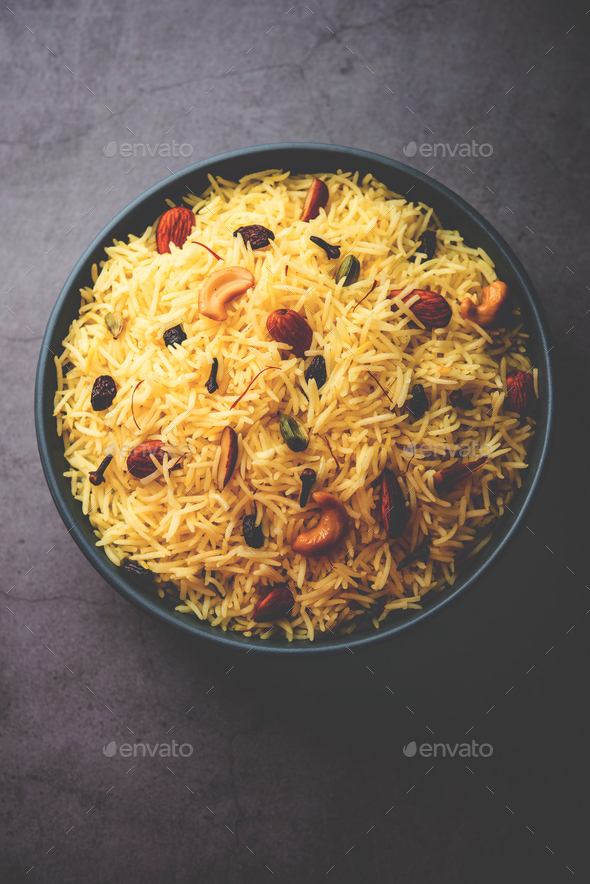 Kashmiri sweet modur pulao made of rice cooked with sugar, water ...