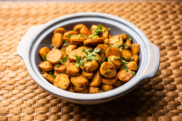 Stir fried taro roots. Arbi ki sabji, ghuiya masala curry Sabzi or arvi ...