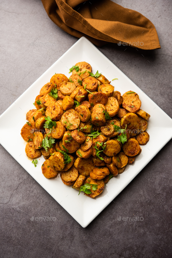 Stir fried taro roots. Arbi ki sabji, ghuiya masala curry Sabzi or arvi ...