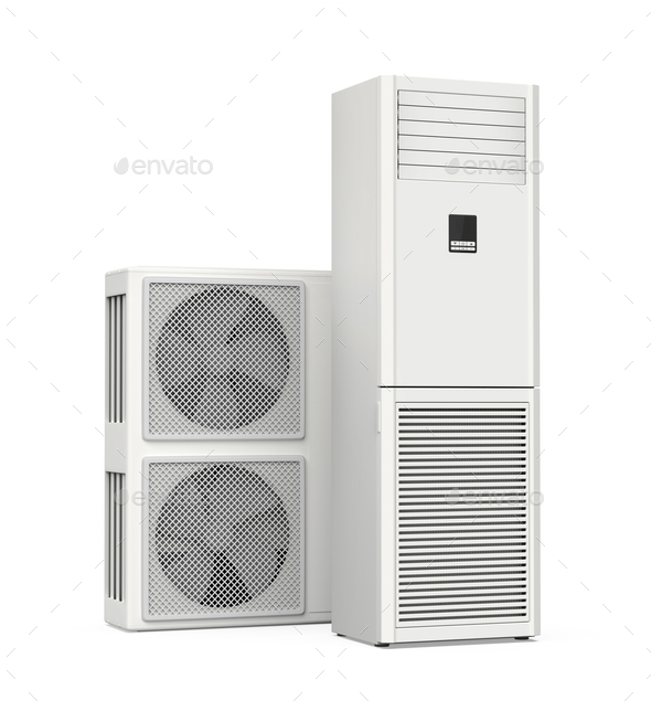 Big floor standing split system air conditioner Stock Photo by magraphics