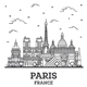 Outline Paris France City Skyline with Historic Buildings Isolated on ...