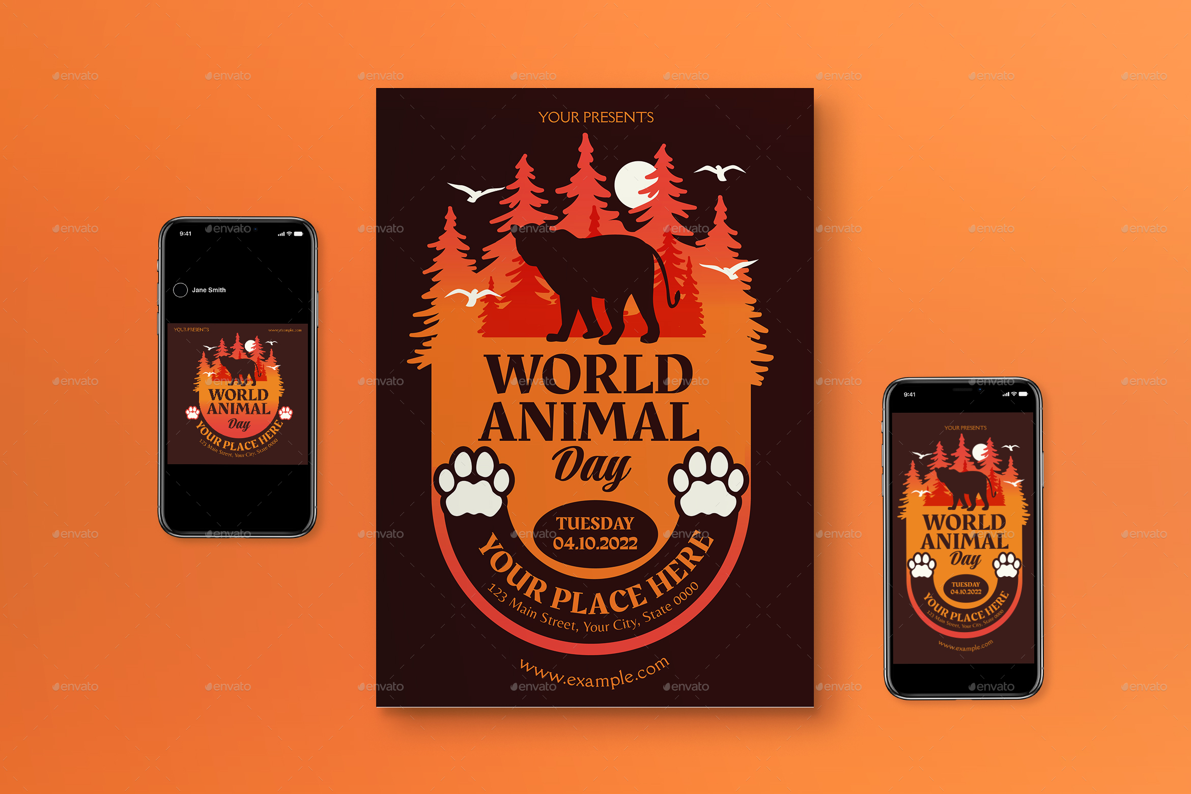 Orange Modern Animal Day Flyer Set, Print Templates | GraphicRiver