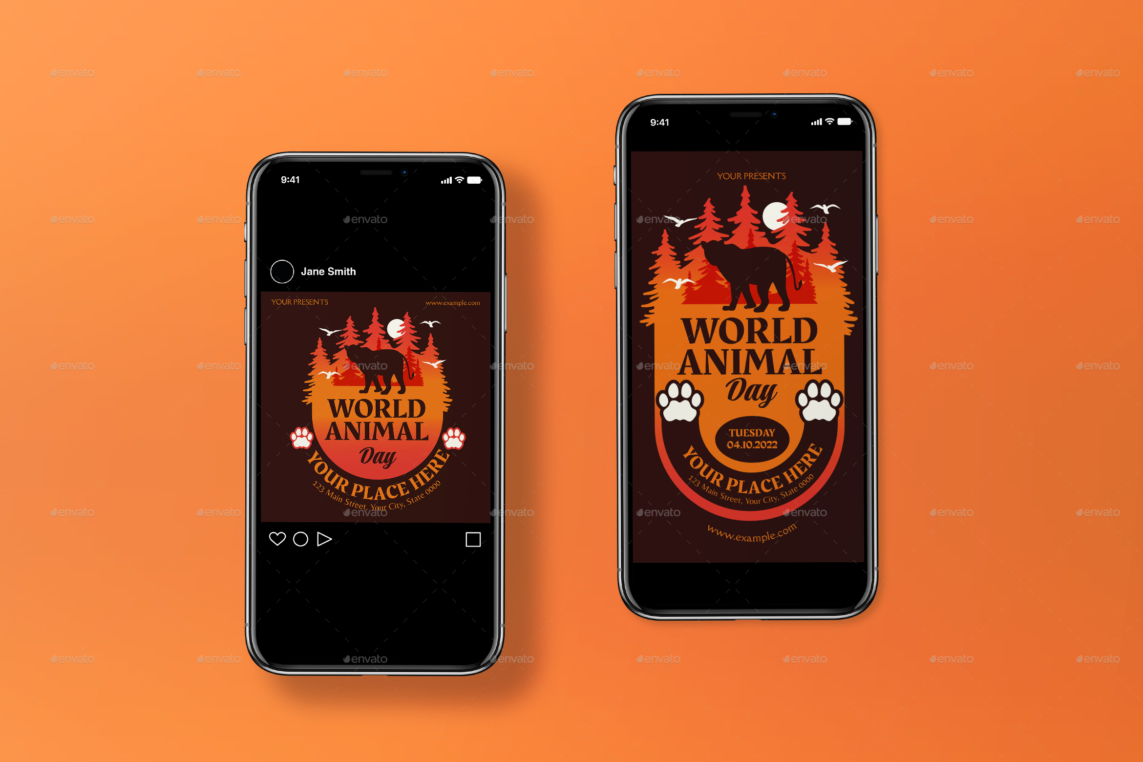 Orange Modern Animal Day Flyer Set, Print Templates | GraphicRiver