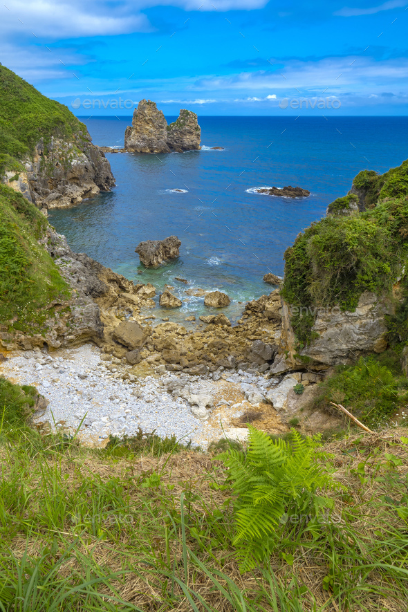 Islote de los Picones, Coastline and Cliffs View, Asturias, Spain Stock ...