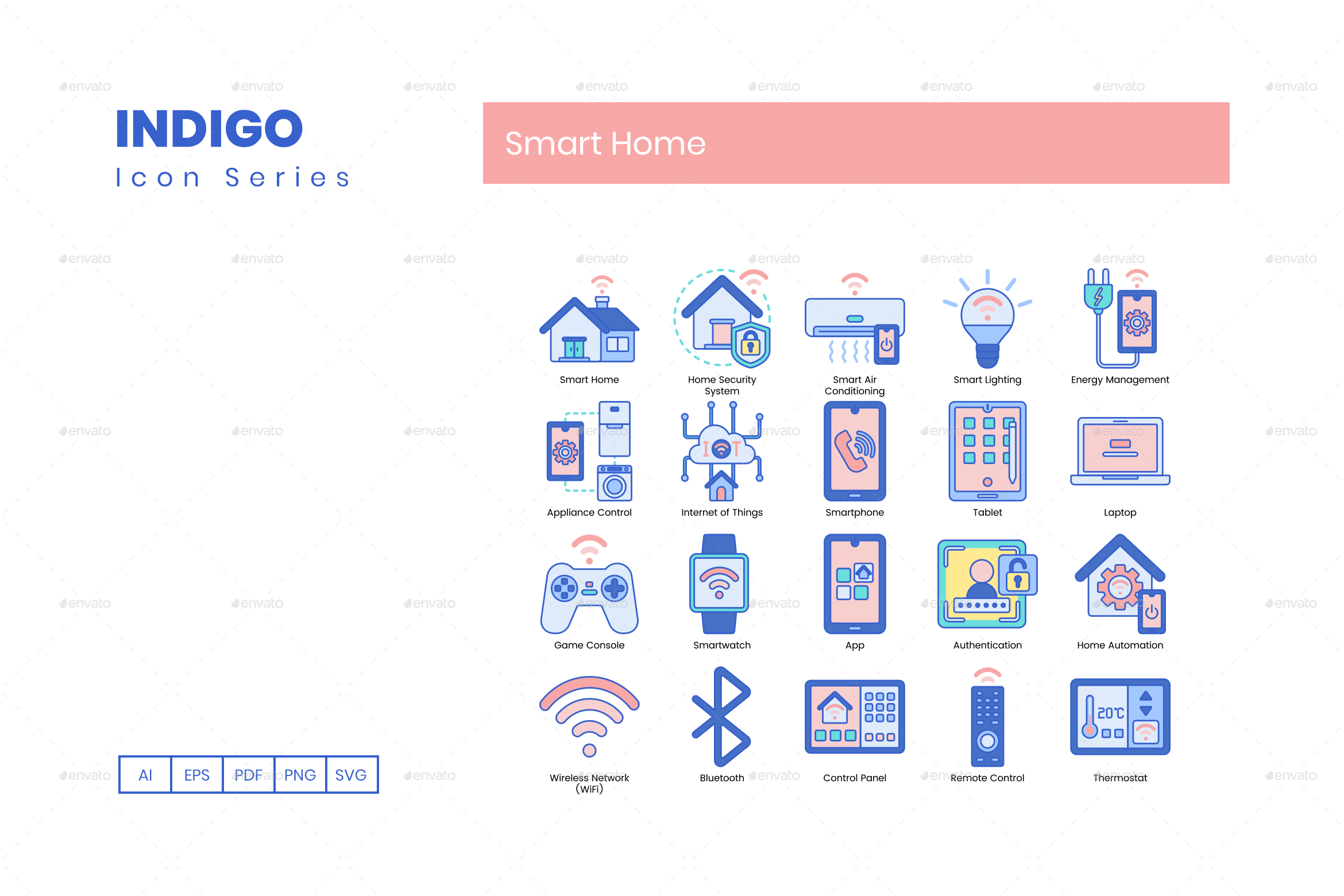 70 Smart Home Icons | Indigo Series by Krafted | GraphicRiver