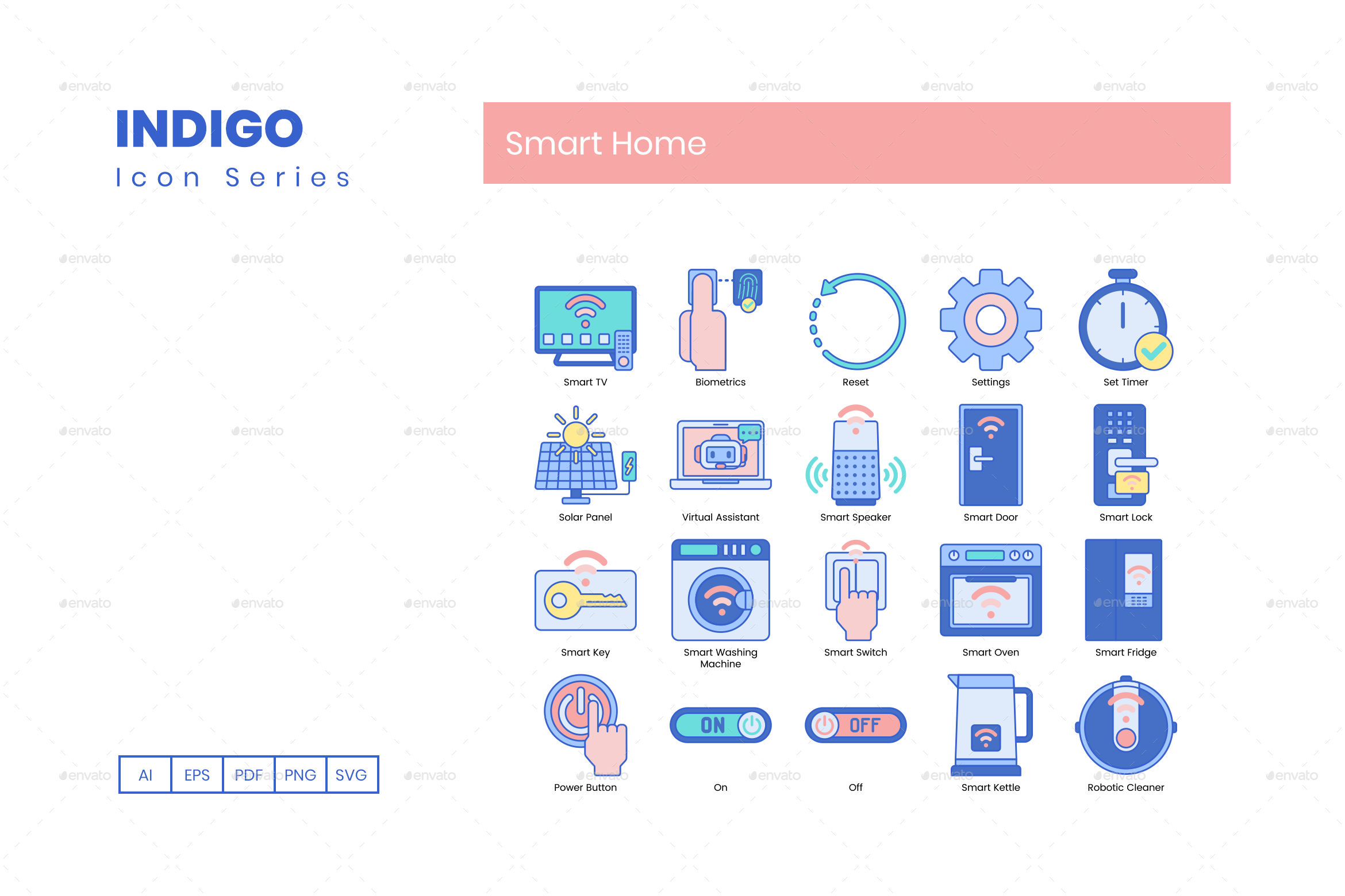 70 Smart Home Icons | Indigo Series by Krafted | GraphicRiver
