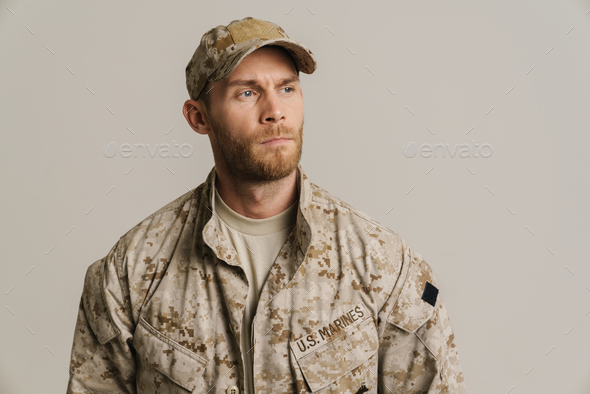 White military man wearing uniform posing and looking aside Stock Photo ...