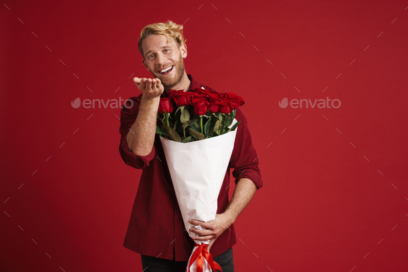 White bearded man smiling while posing with roses Stock Photo by ...