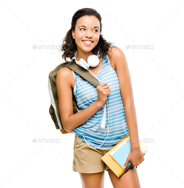 Shot of a young female student ready to learn against a studio ...