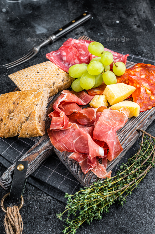 Cold meat plate, charcuterie - traditional Spanish tapas Stock Photo by ...