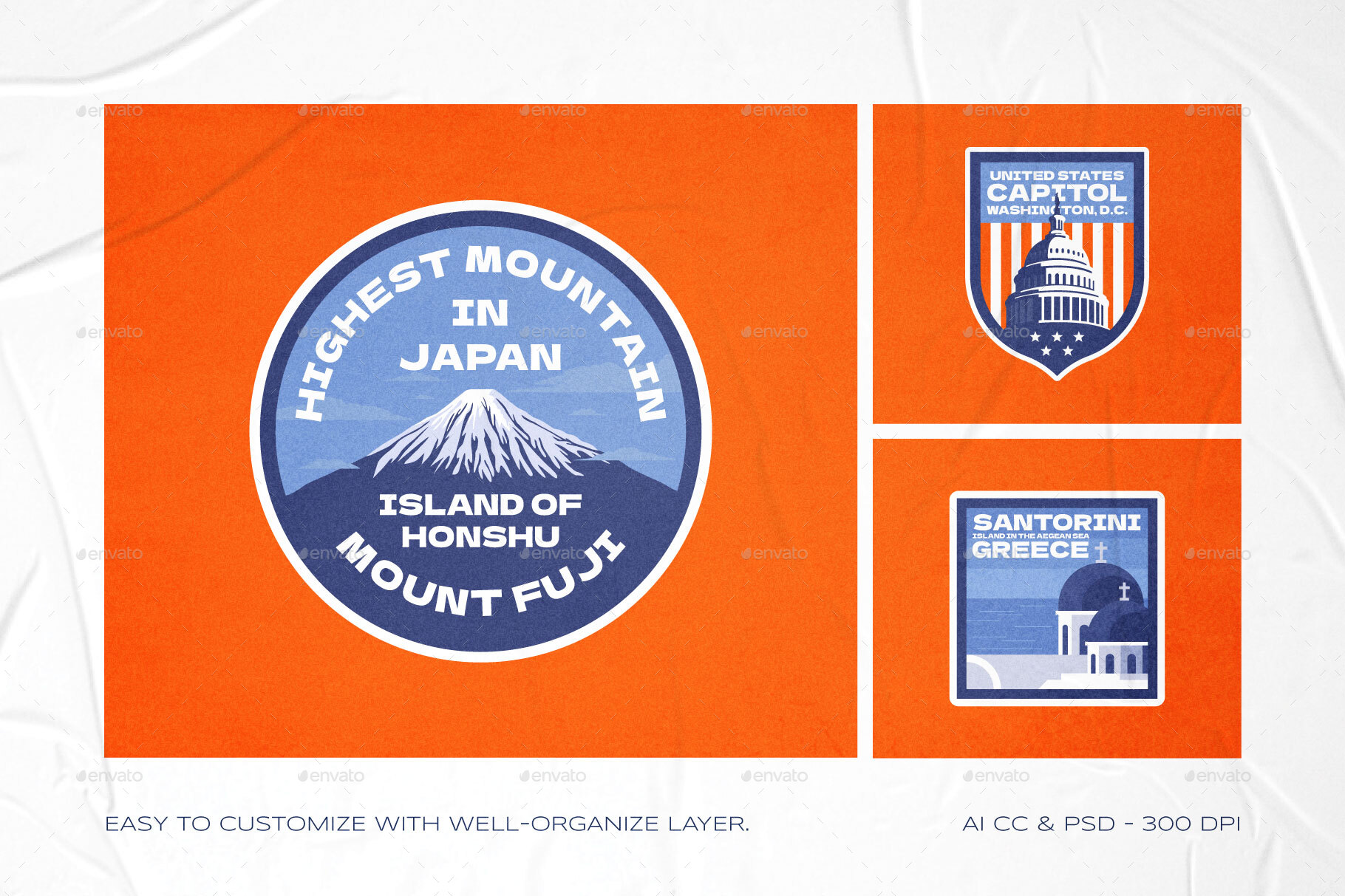 Modern Minimalist Tourism Destination Badges Set, Graphics | GraphicRiver