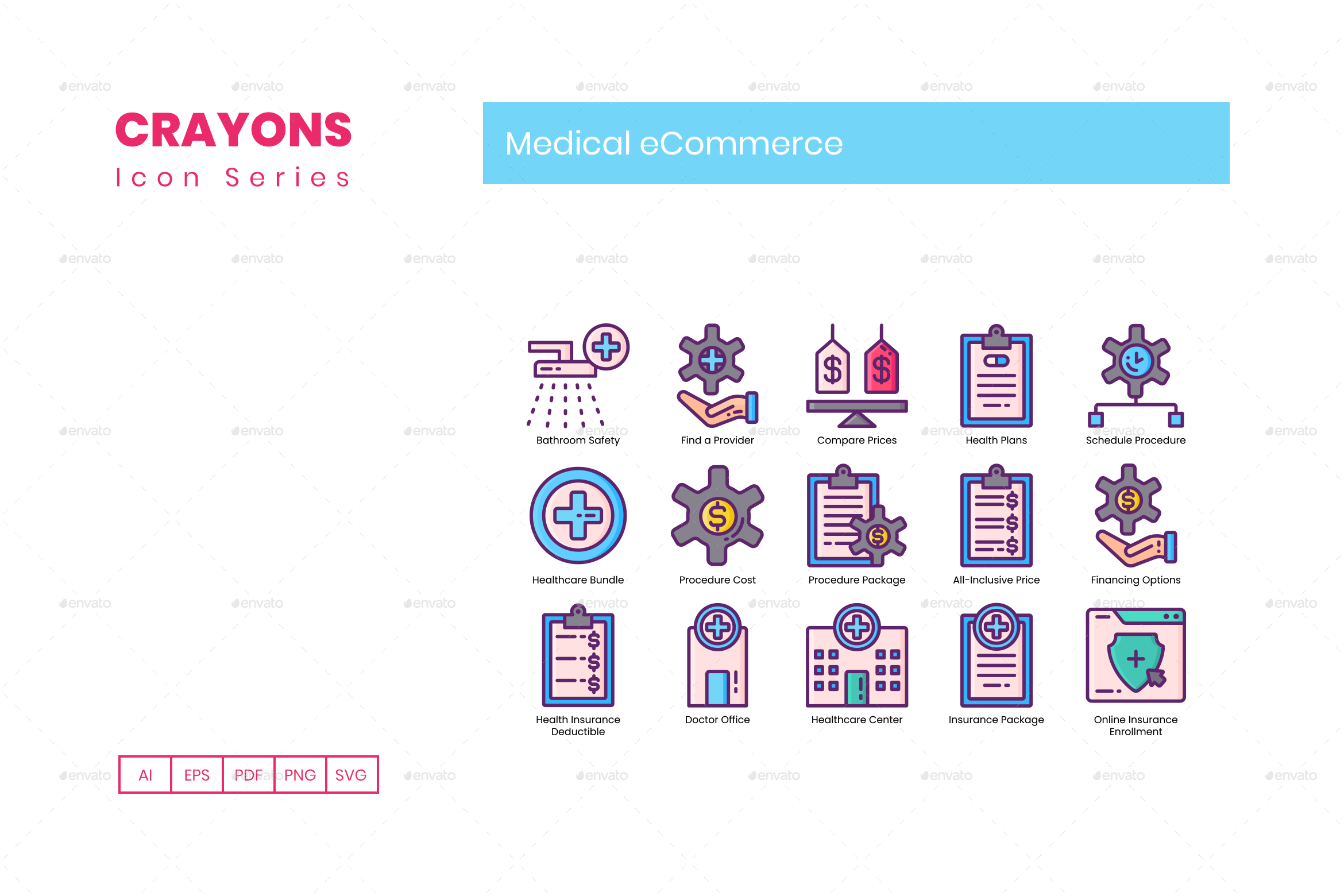 50 Medical eCommerce Icons | Crayons Series, Icons | GraphicRiver