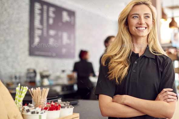 Portrait Of Female Owner And Staff Working In Coffee Shop Or Restaurant ...