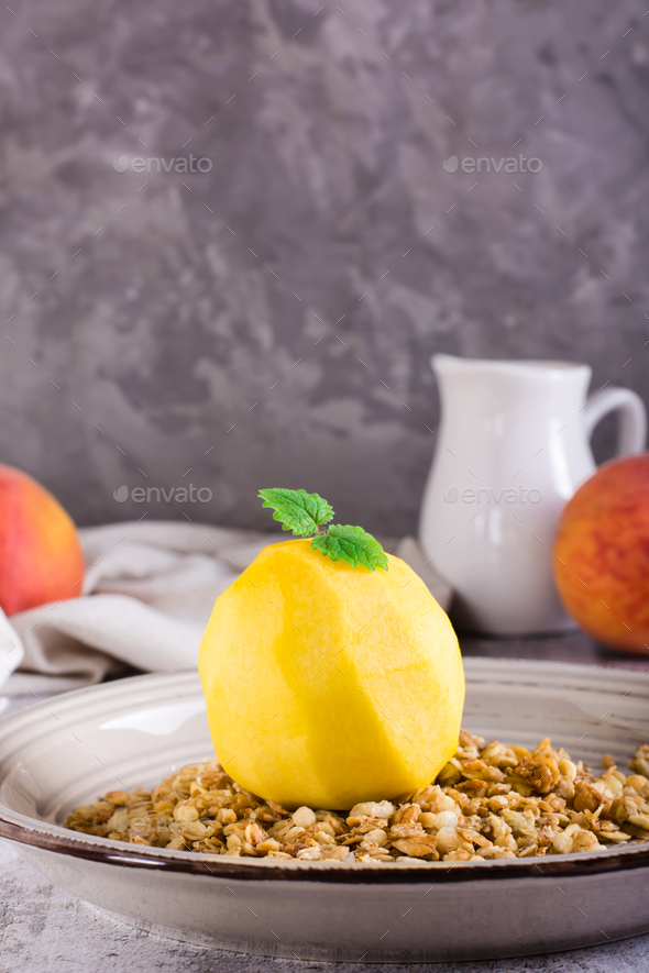 Korean trendy breakfast greek momo on a plate on the table. Homemade ...