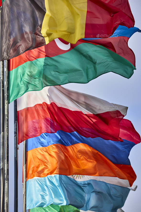 Flags of the word waving in the wind. Nation emblems Stock Photo by ...