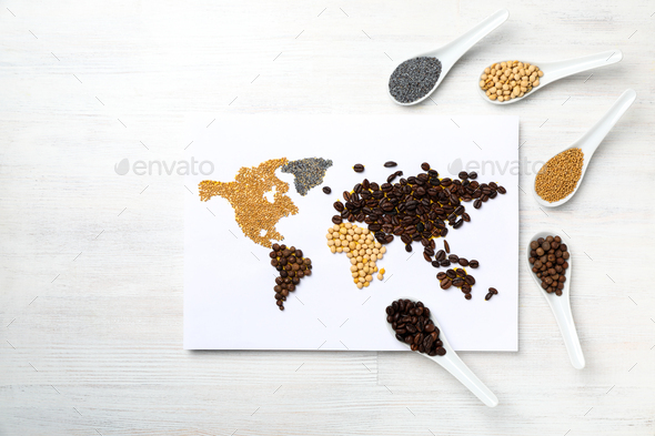 Map of world made from different cooking ingredients Stock Photo by ...