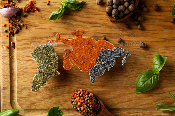 Map of world made from different cooking ingredients Stock Photo by ...