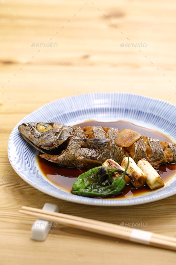 Kuromutsu no Nitsuke ( simmered Japanese bluefish ) Stock Photo by motghnit