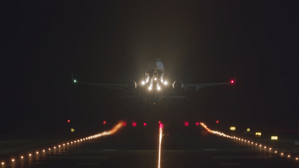 Airplane Takeoff at Night, Stock Footage | VideoHive
