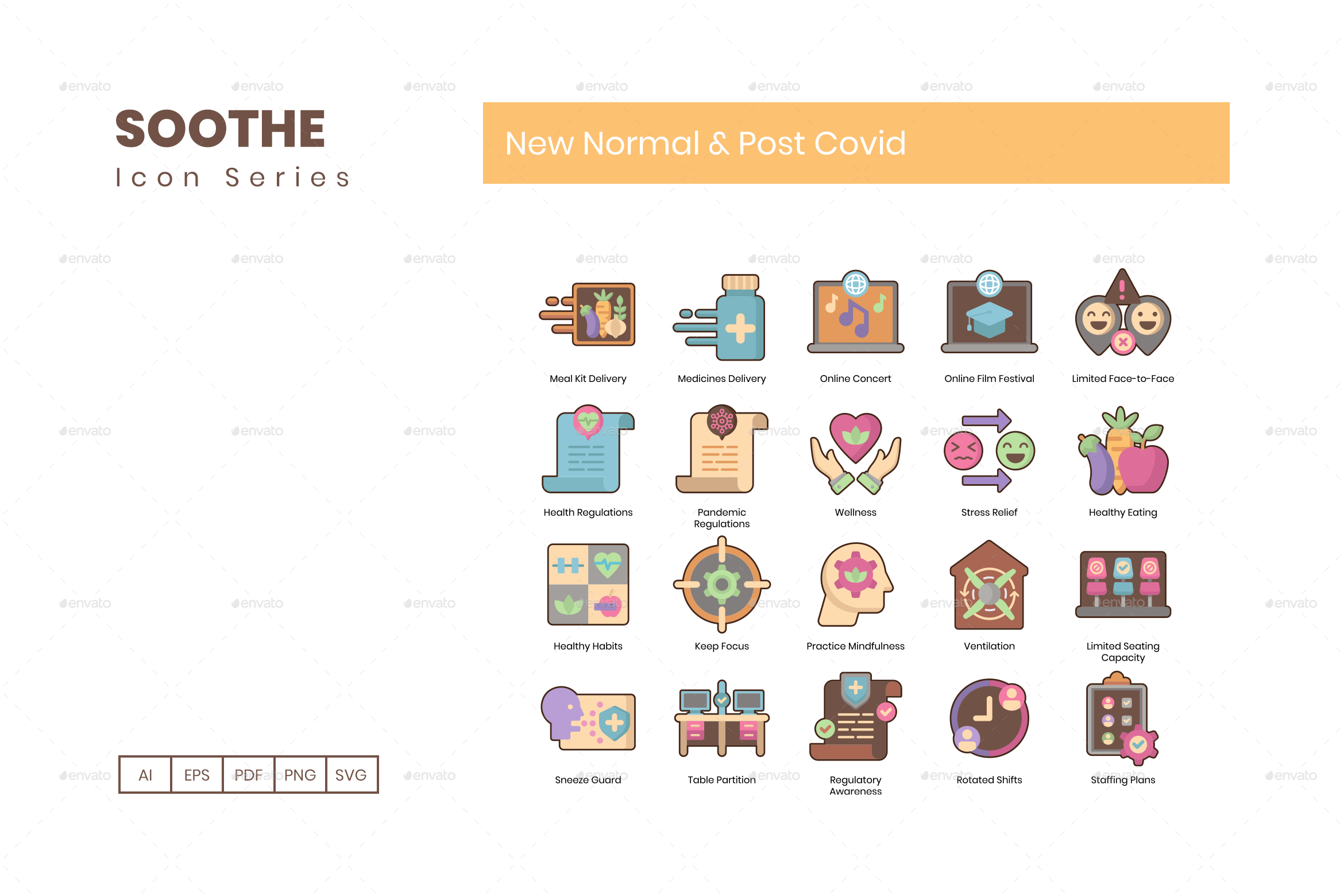 80 New Normal Post Covid Icons | Soothe Series by Krafted | GraphicRiver