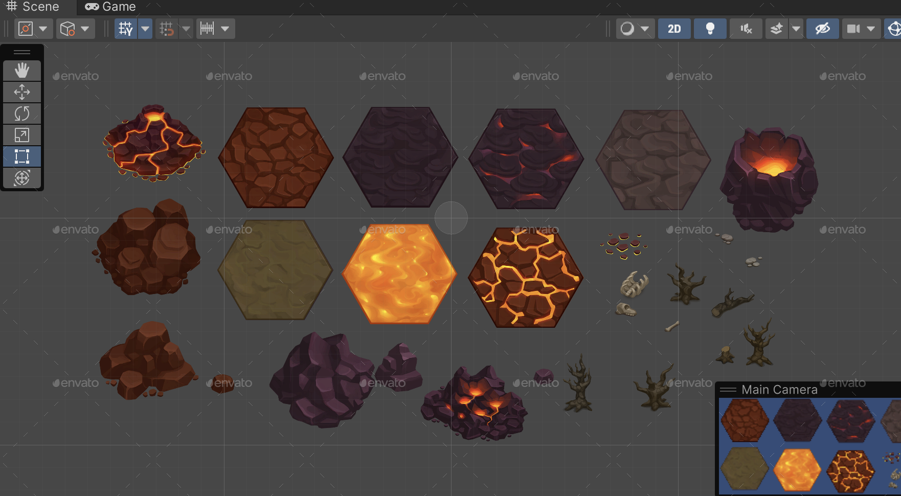 Stylized Hexagon Volcanic Map Tiles, Game Assets | GraphicRiver
