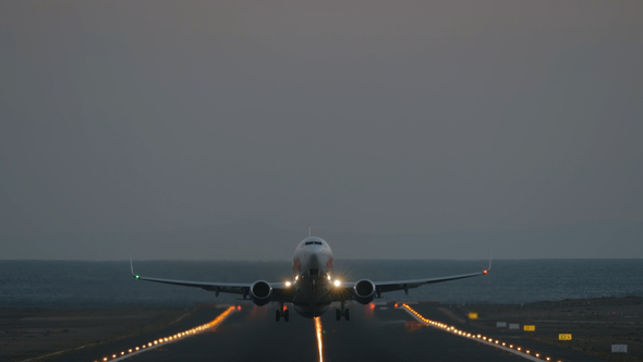 A Runway with a Taking Off Plane, Stock Footage | VideoHive